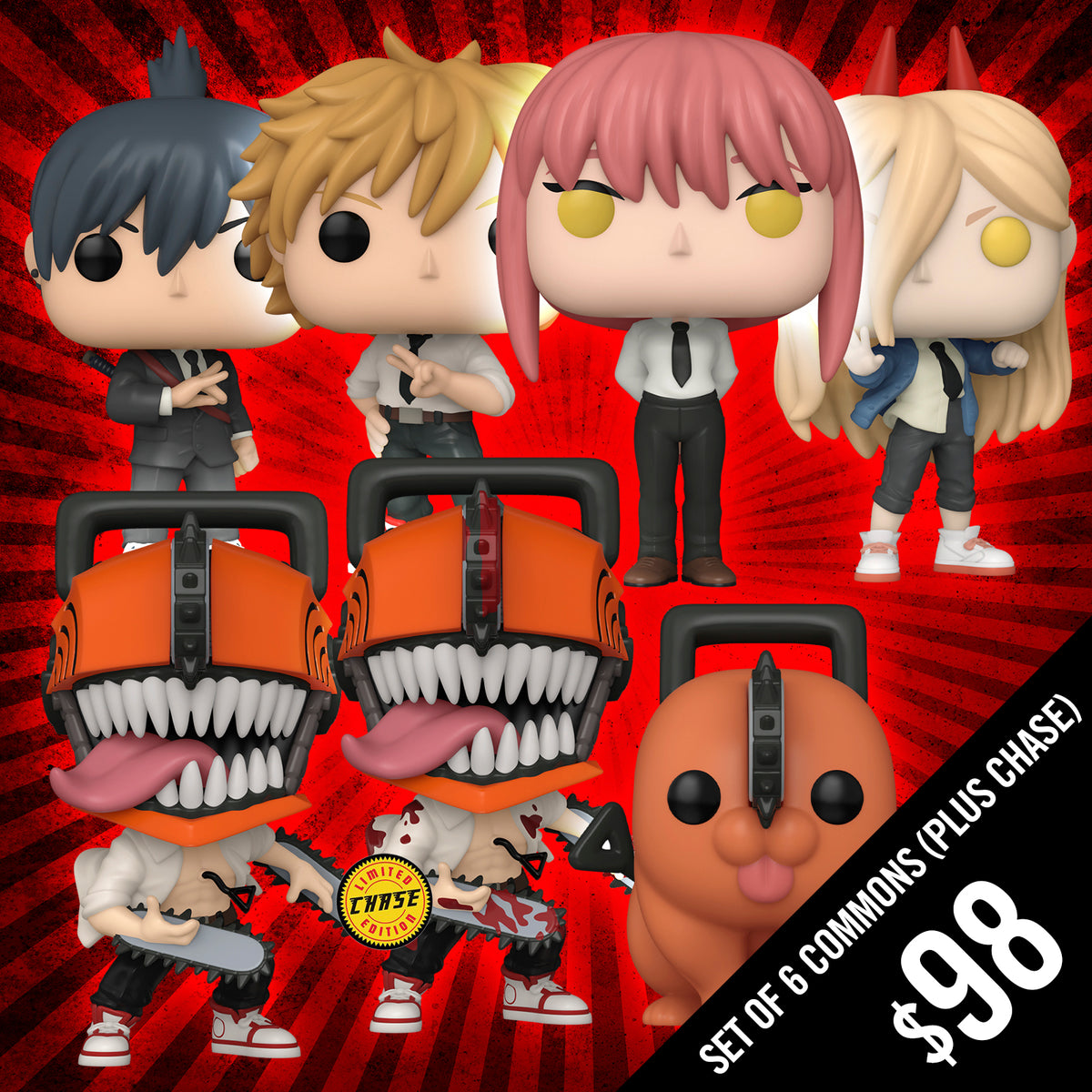 Pre-Order: Funko Pop! Chainsaw Man S1: Set of 6 Commons (plus CHASE ...