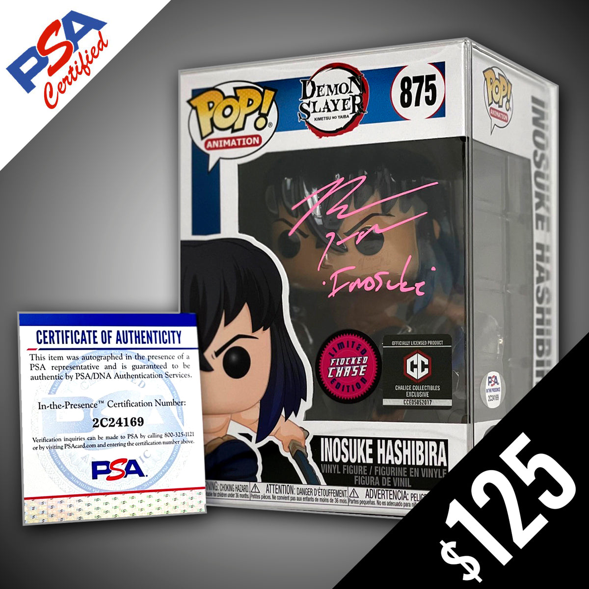 Funko Pop! Demon Slayer: Inosuke (CHASE) #875- SIGNED by Bryce Papenbr ...